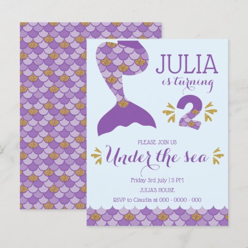 Mermaid Birthday Mermaid Number 2 Invitation Postcard | Zazzle