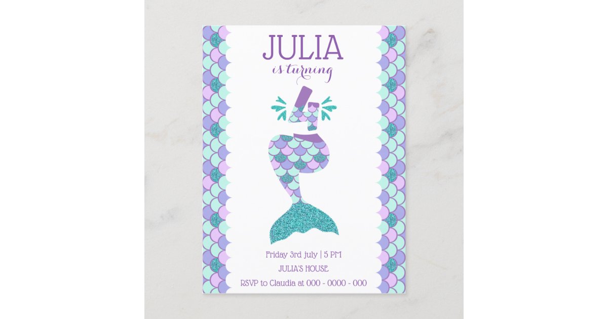Mermaid Birthday Mermaid Number 4 Invitation Postcard | Zazzle