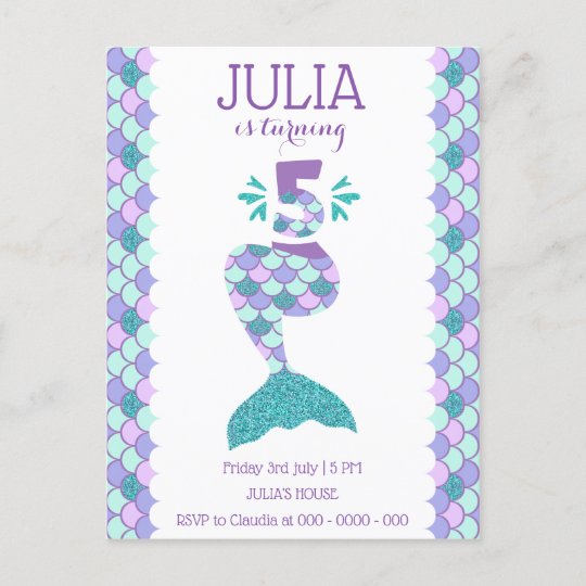 Mermaid Birthday Mermaid Number 5 Invitation Postcard | Zazzle.com