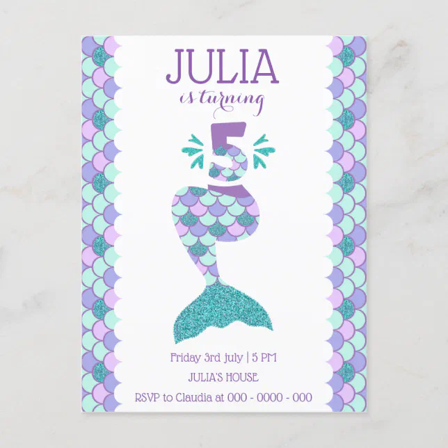 Mermaid Birthday Mermaid Number 5 Invitation Postcard | Zazzle