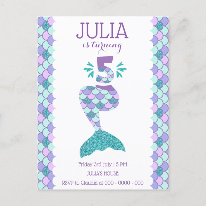 Mermaid Birthday Mermaid Number 5 Invitation Postcard | Zazzle.com
