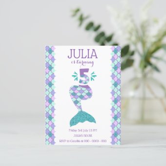 Mermaid Birthday Mermaid Number 5 Invitation Postcard | Zazzle
