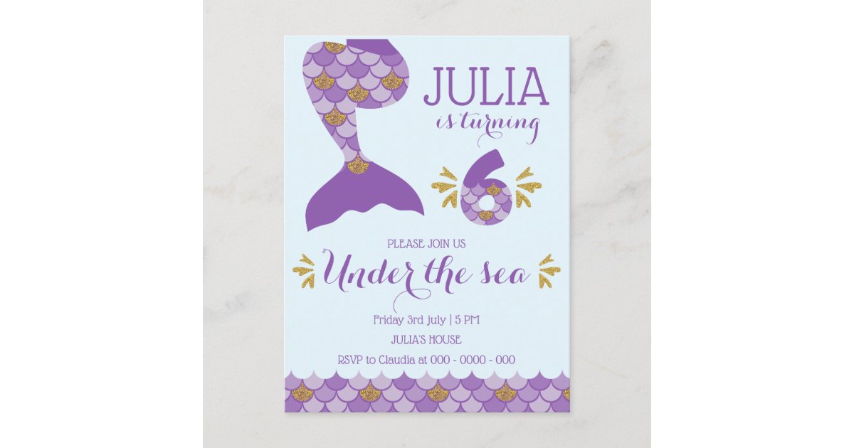 Mermaid Birthday Mermaid Number 6 Invitation Postcard | Zazzle