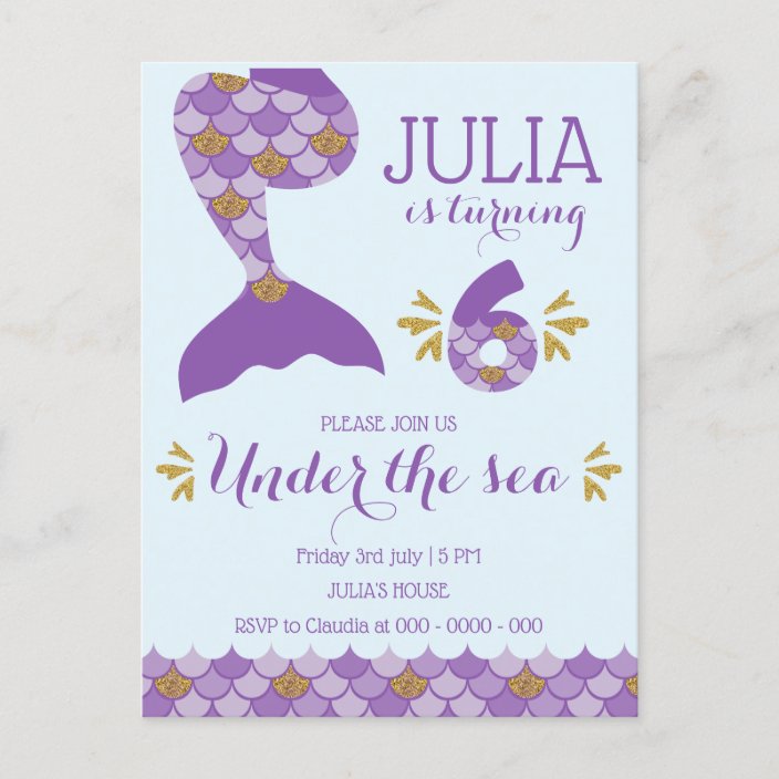 Mermaid Birthday Mermaid Number 6 Invitation Postcard | Zazzle.com