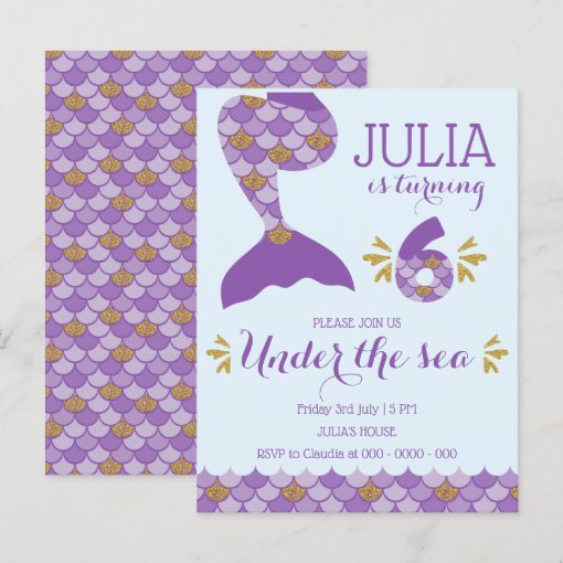 Mermaid Birthday Mermaid Number 6 Invitation Postcard | Zazzle