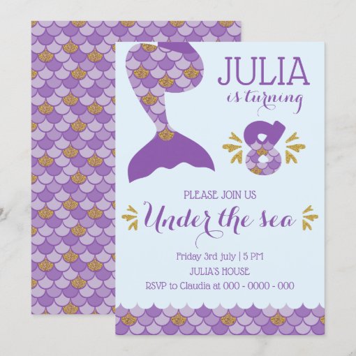 Mermaid Birthday Mermaid Number 8 Invitation | Zazzle