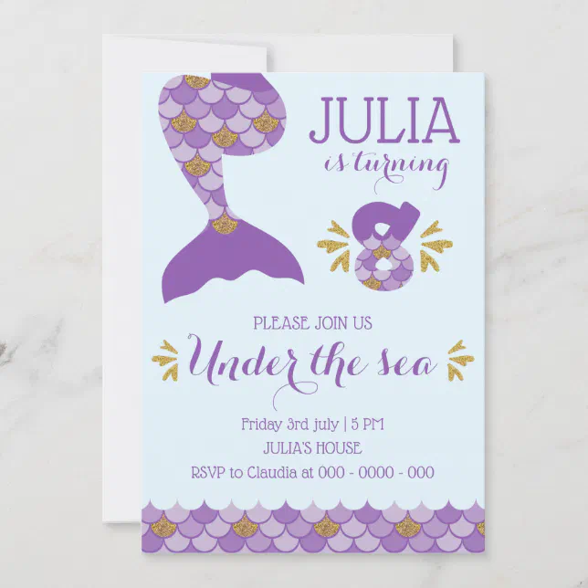 Mermaid Birthday Mermaid Number 8 Invitation | Zazzle