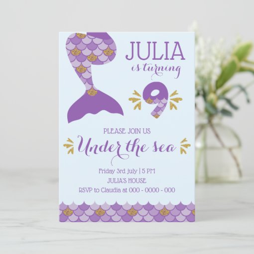 Mermaid Birthday Mermaid Number 9 Invitation | Zazzle