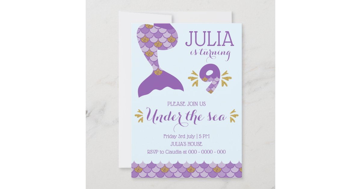 Mermaid Birthday Mermaid Number 9 Invitation | Zazzle