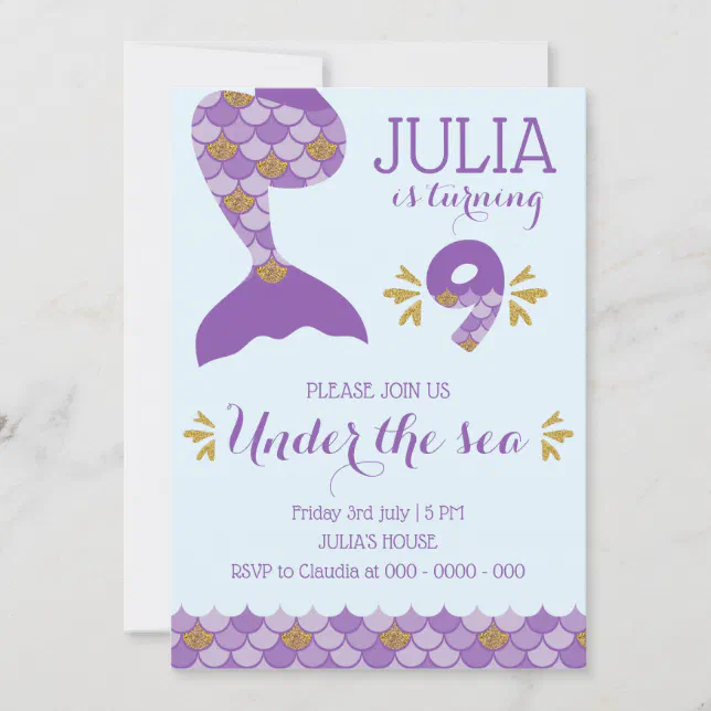 Mermaid Birthday Mermaid Number 9 Invitation | Zazzle