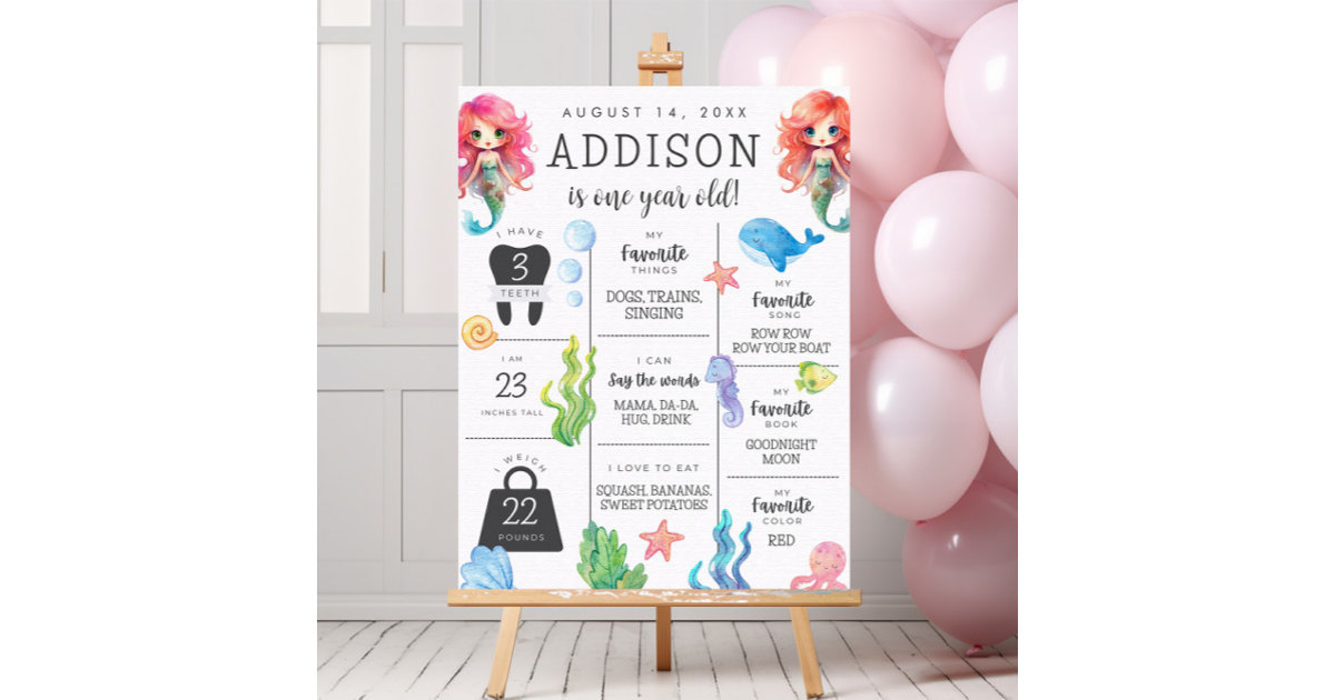 Mermaid Birthday One Year Old Milestone Foam Board | Zazzle