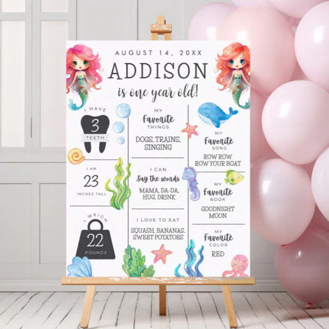 Mermaid Birthday One Year Old Milestone Foam Board | Zazzle