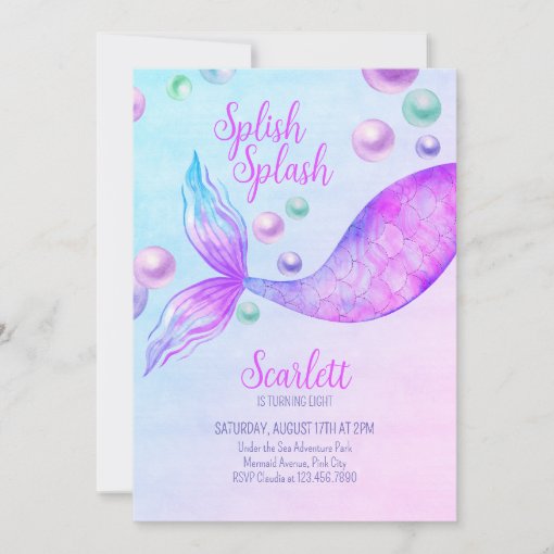 Mermaid Birthday Party Any Age Splish Splash Invitation | Zazzle