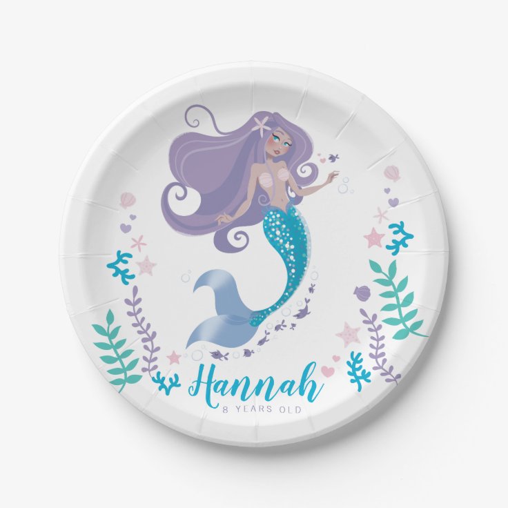 Mermaid Birthday Party Girl Paper Plate 7" Plates | Zazzle