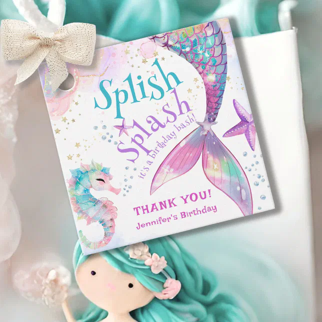 Mermaid Birthday Party Splish Splash Favor Tags | Zazzle