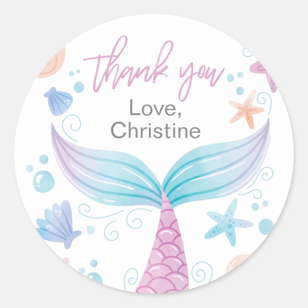 Mermaid Birthday Party Thank You Stickers | Zazzle