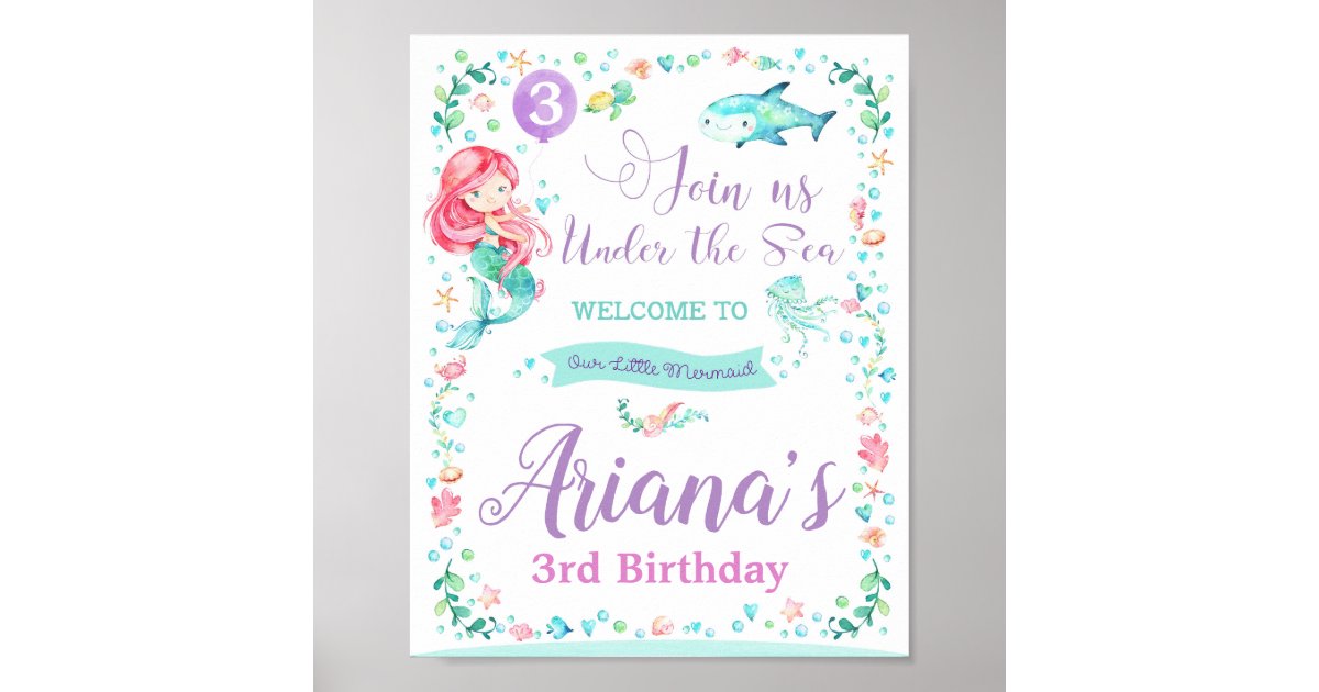 Mermaid Birthday Party Welcome Sign Poster | Zazzle