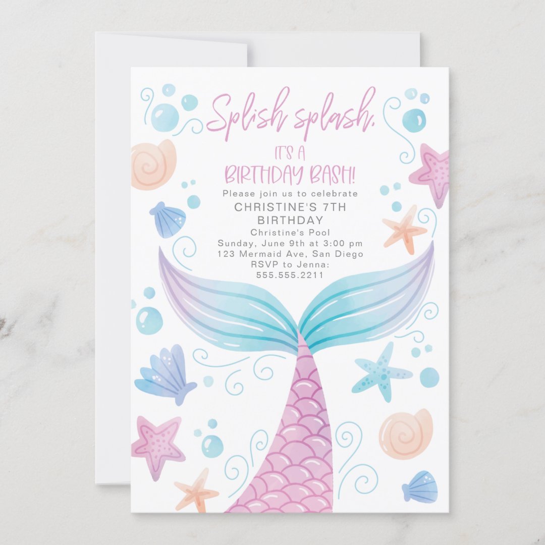 Mermaid Birthday Pool Party Invitation | Zazzle