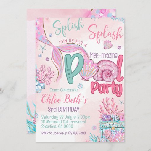 Mermaid Birthday Pool Party Invitation | Zazzle