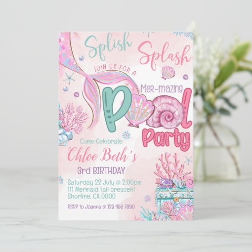 Mermaid Birthday Pool Party Invitation | Zazzle