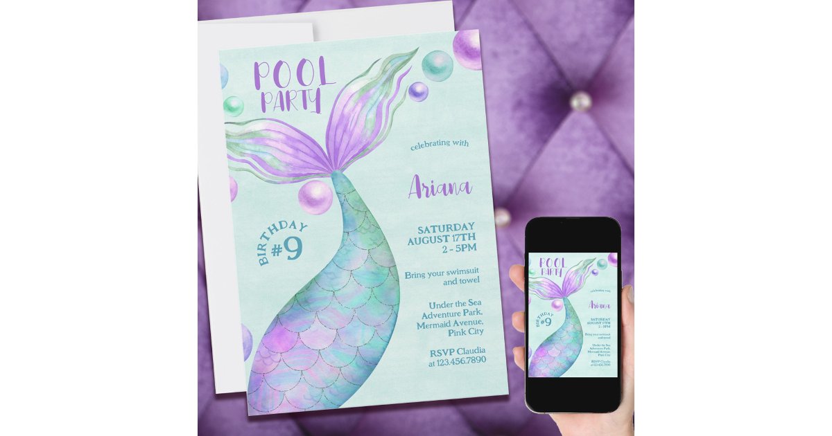 Mermaid Birthday Pool Party Invitation | Zazzle