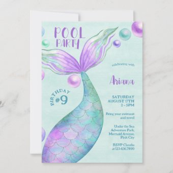 Mermaid Birthday Pool Party Invitation | Zazzle