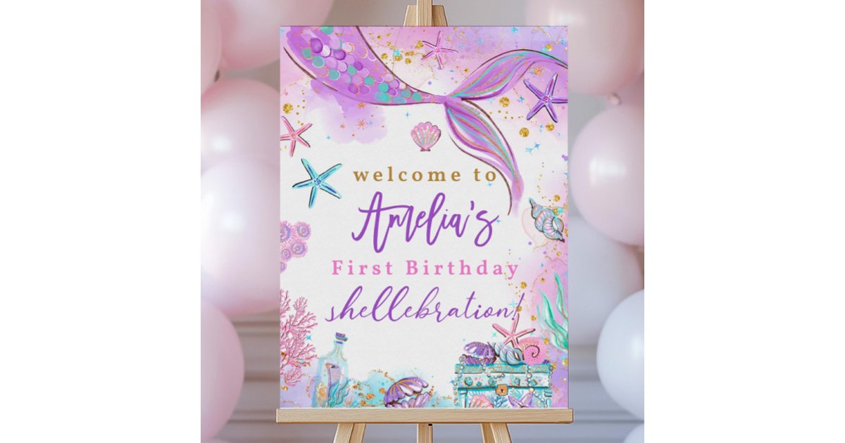 Mermaid Birthday Welcome Sign Sea birthday party | Zazzle