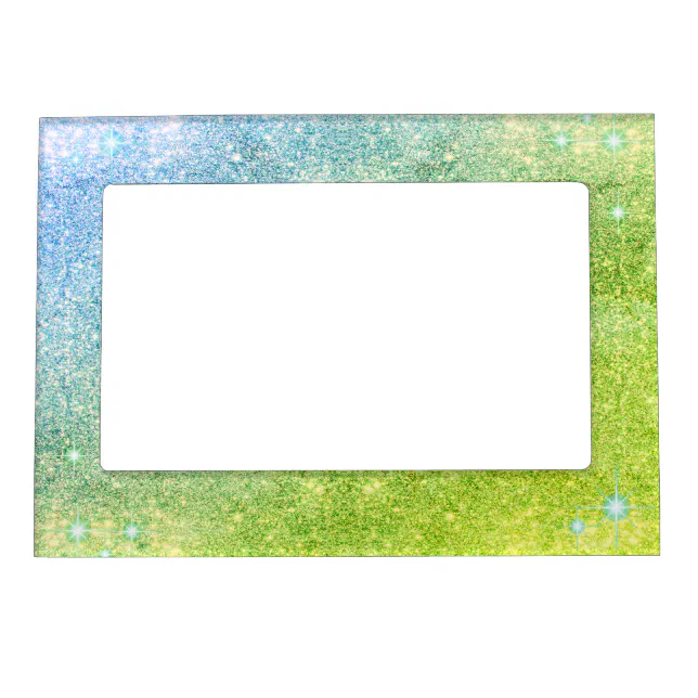 Mermaid Blue Green Glitter Sparkle Faux Sea Magnetic Photo Frame | Zazzle