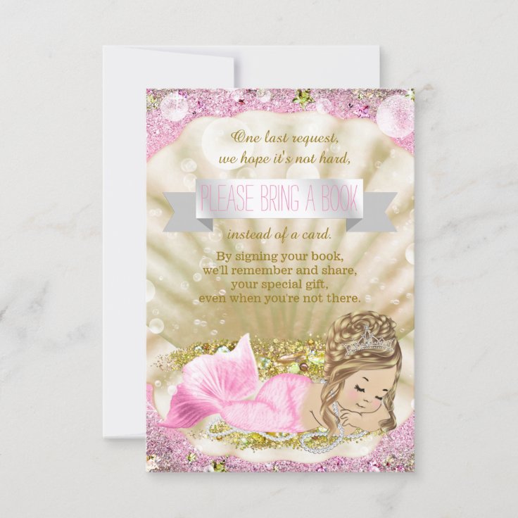 Mermaid Bring a Book Baby Shower Insert Invitation | Zazzle