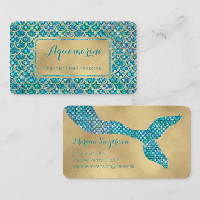 Mermaid Business Cards Teal and Gold Sequin | Zazzle