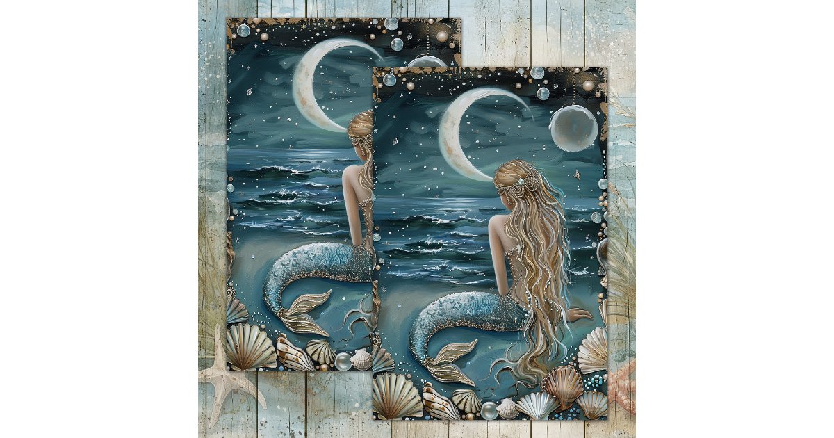 MERMAID BY MOONLIGHT DECOUPAGE TISSUE PAPER | Zazzle