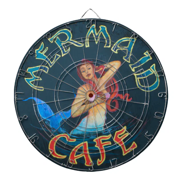 Mermaid Cafe Sign Dartboard With Darts | Zazzle