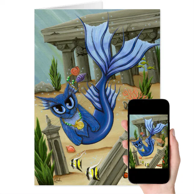 Mermaid Cat Atlantis Mercat Fantasy Art Card | Zazzle