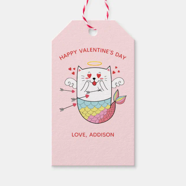 Mermaid Cat Cute Personalized Valentine Gift Tags | Zazzle