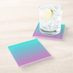 Mermaid colors gradient purple pink aqua ombre glass coaster | Zazzle