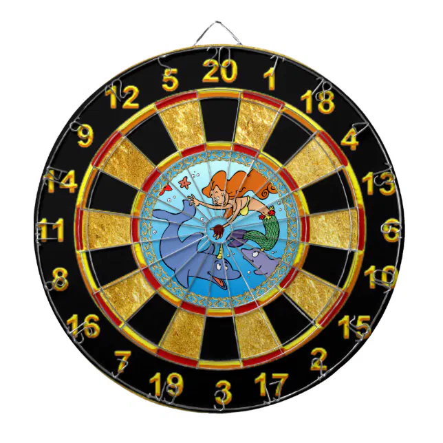 Mermaid comic ocean underwater dolphin work of art dart board | Zazzle