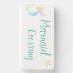 Mermaid Crossing Wooden Block Sign | Zazzle