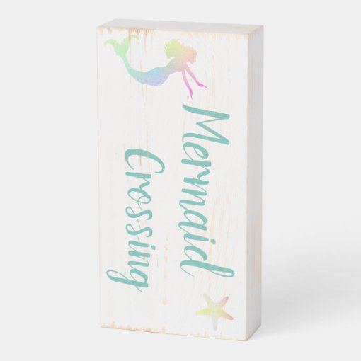 Mermaid Crossing Wooden Block Sign | Zazzle