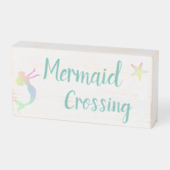 Mermaid Crossing Wooden Block Sign | Zazzle