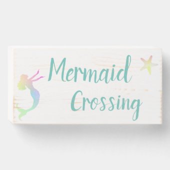 Mermaid Crossing Wooden Block Sign | Zazzle