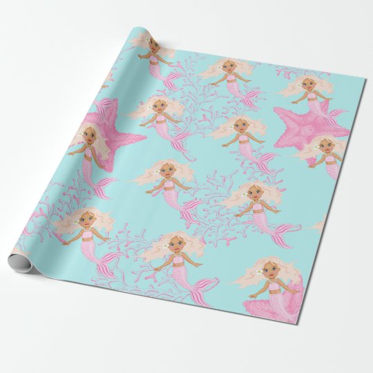 Mermaid Cute Girly Pink Blue Under The Sea Wrapping Paper | Zazzle.com