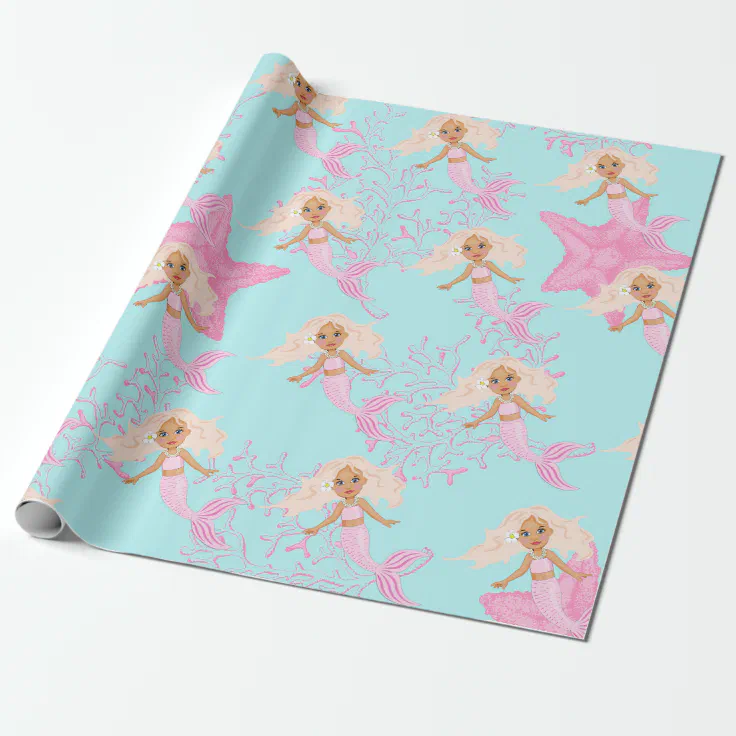 Mermaid Cute Girly Pink Blue Under The Sea Wrapping Paper | Zazzle