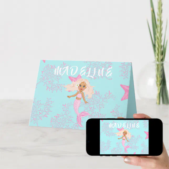 Mermaid Cute Pink Blue Under The Sea Birthday Card | Zazzle