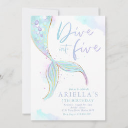 Mermaid Dive Into Five 5th Birthday Party Invitation | Zazzle