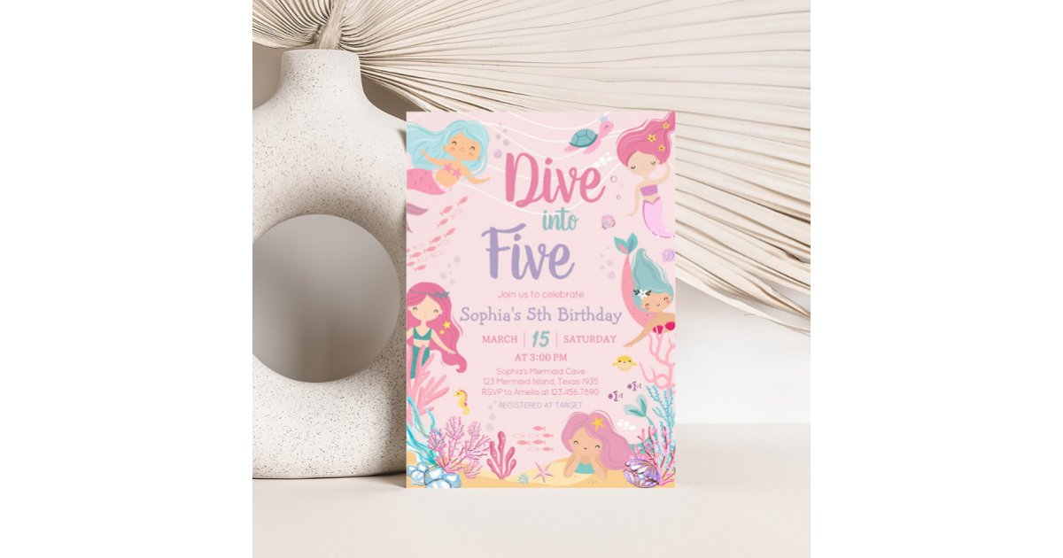 Mermaid Dive into Five Birthday Party Invitation | Zazzle