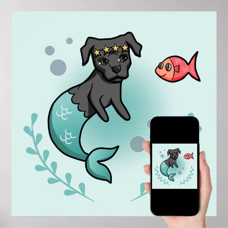 Mermaid Dog MerDog Cute Nursery Room Poster | Zazzle