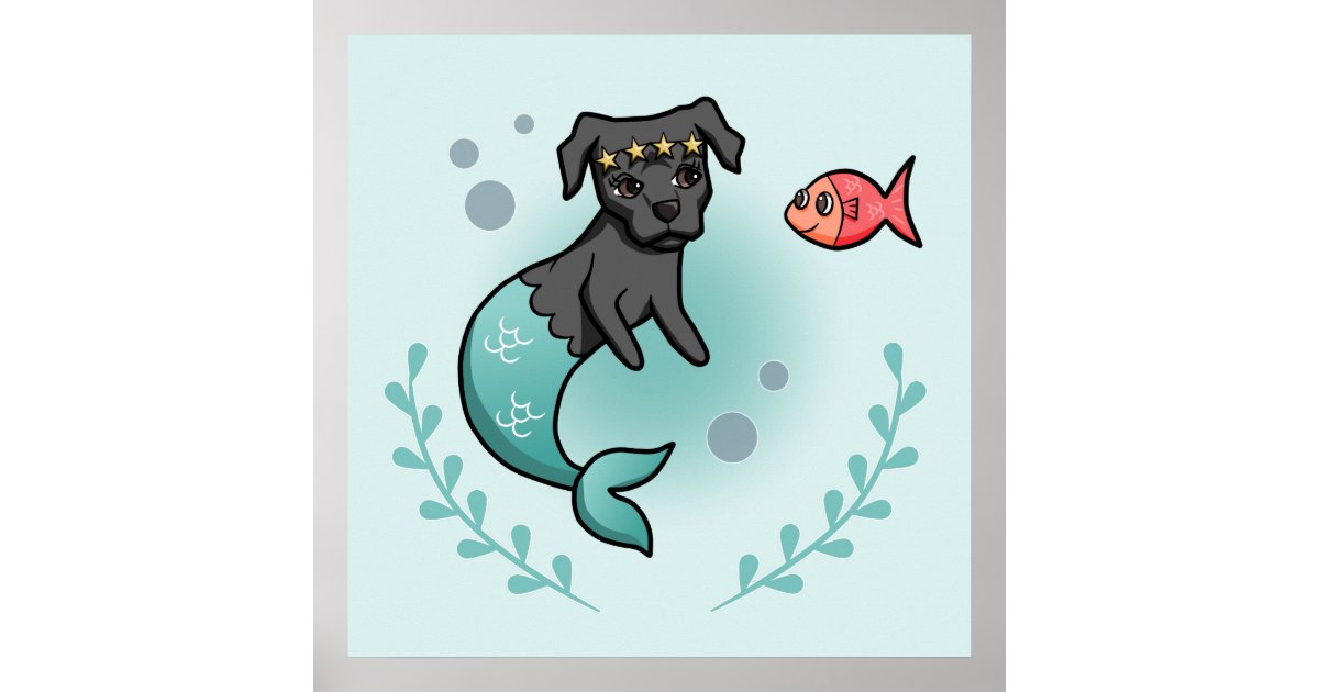 Mermaid Dog MerDog Cute Nursery Room Poster | Zazzle