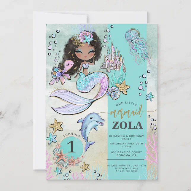 Mermaid Editable Under The Sea 1st Birthday Invitation | Zazzle