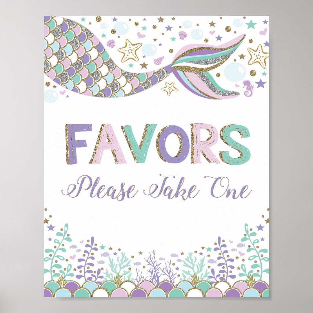 Mermaid Favors Sign Candy Bar Sea Party Decor | Zazzle