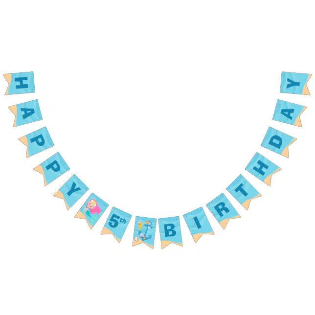 Mermaid Girl Cute Custom Kids Pool Birthday Party Bunting Flags | Zazzle